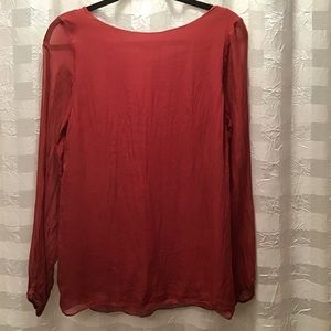 Cosmo | Tops | Cosmo Brick Red Silk Lined Top Wsheer Sleeves | Poshmark